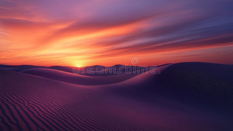 Sunset Over Sand Dunes with a Vibrant Sky Stock Illustration ...