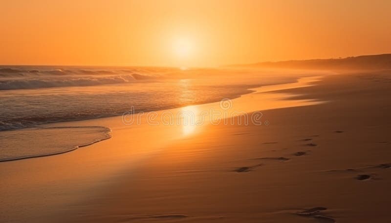Sunset Over Sand and Wave, Nature Beauty Generated by AI Stock ...