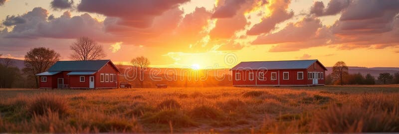 Sunset Over Scenic Rural Landscape Red Barns Dramatic Sky Stock Photos ...