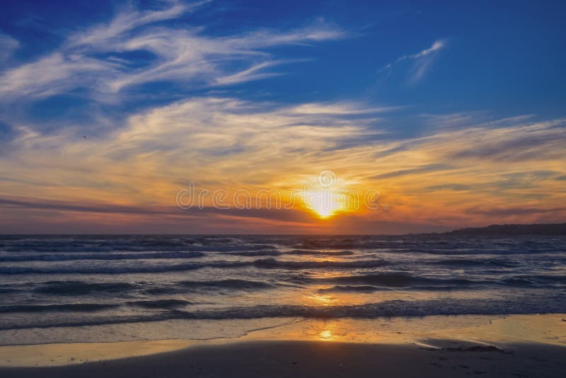 Sunset Over the Sea on the Beach Stock Image - Image of gold, nature ...