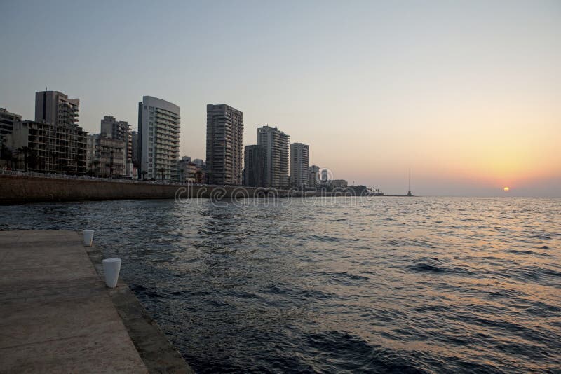 Sunset Over the Sea, Beirut Editorial Photography - Image of beirut ...