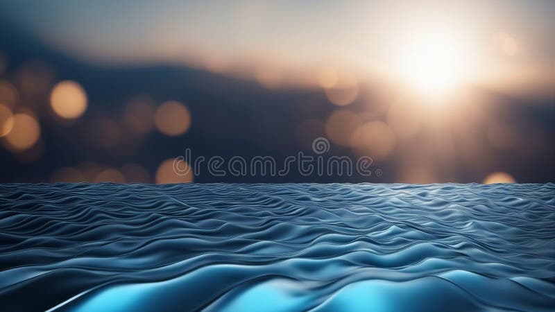 Sunset Over the Sea a Blue Ocean with a Blur Effect Stock Illustration ...