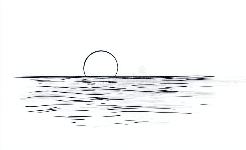 The Sunset Over the Sea. Continuous Line Drawing Illustration Isolated ...