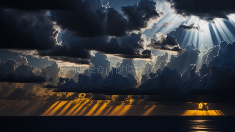 Sunset Over the Sea with Dark Clouds and Rays of Light. Backlight Stock ...