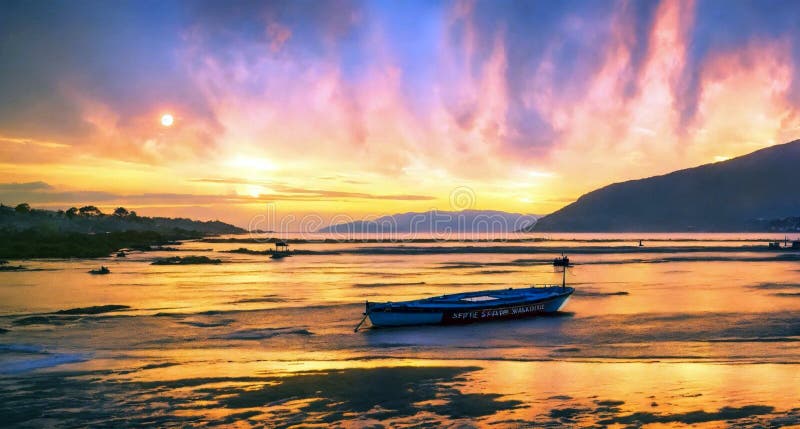 Sunset Over the Sea. Hyper Realistic Sun at Sunset Stock Photo - Image ...