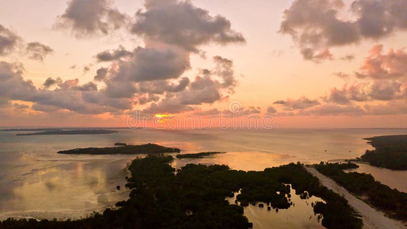 Sunset Over the Sea with Islands, View from Above. Philippine Islands ...