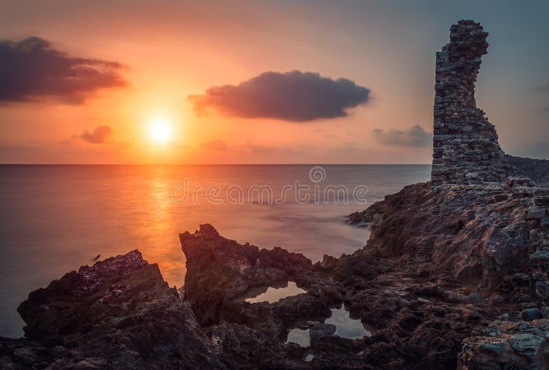 Sunset Over the Sea and Rocky Coast Stock Photo - Image of morning ...