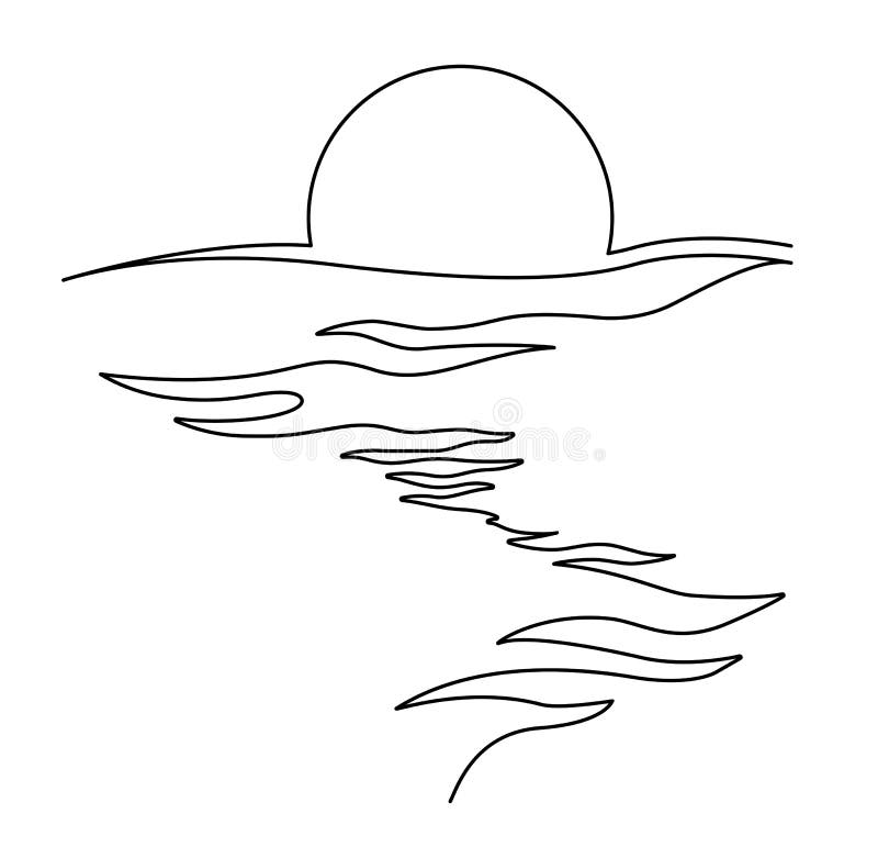 Sunset Over the Sea. Single Continuous Line Drawing. Vector ...
