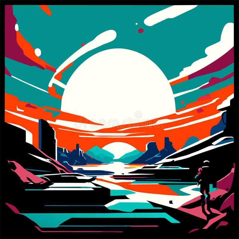 Sunset Over the Sea. Vector Illustration in Retro Comic Style Stock ...