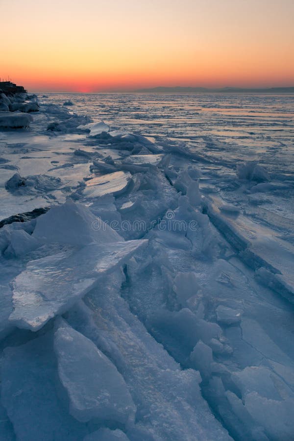 Sunset Over the Sea Which is Covered with Ice Stock Image - Image of ...