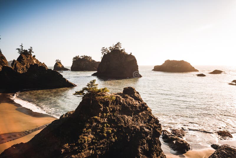 Sunset Over Secret Beach Rocks Stock Image - Image of nature, seascape ...