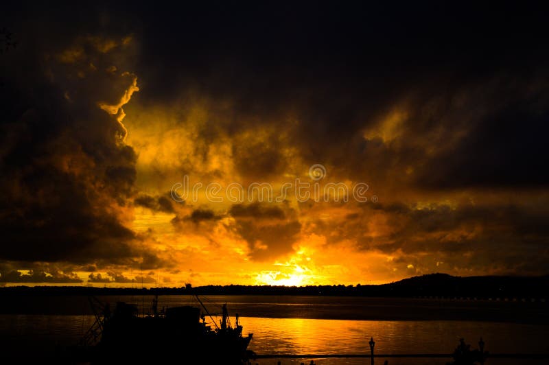 Sunset Over the See with Awesome Clouds Stock Photo - Image of nice ...