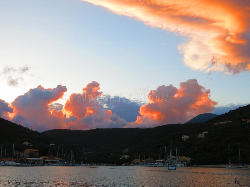 Sunset Over Sivota Bay on Lefkada Island Stock Photo - Image of dusk ...