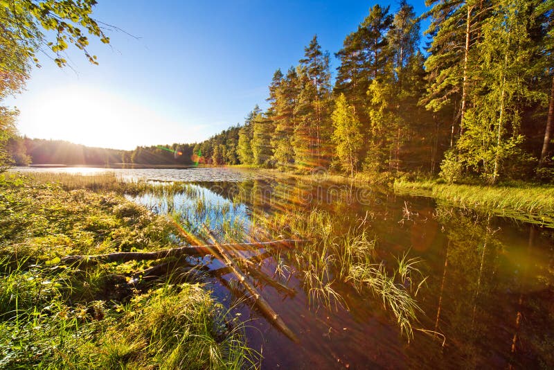 Sunset over small lake stock image. Image of europe, summer - 19798509