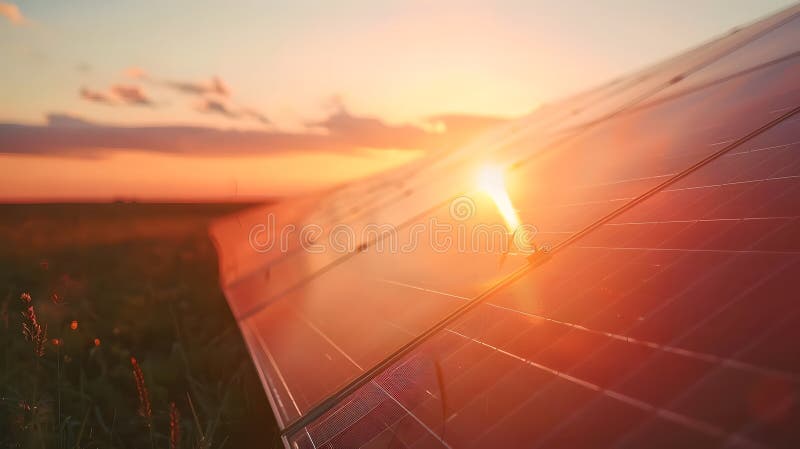 Sunset Over Solar Panels in a Field Stock Illustration - Illustration ...