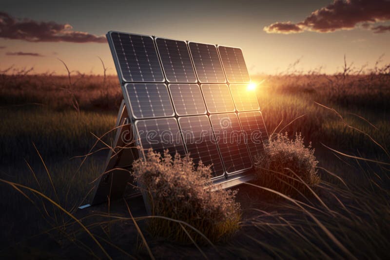 Sunset Over Solar Panels, Other Sources of Power. Eco-friendly Power ...