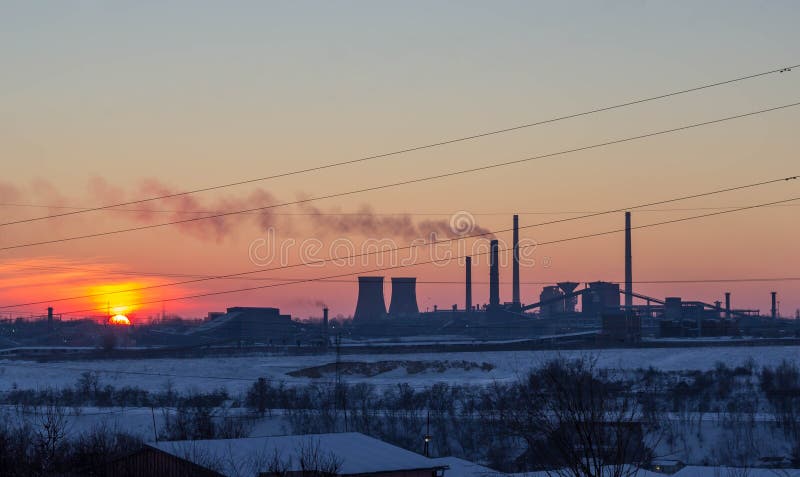 Sunset over Steel mill stock photo. Image of night, power - 49209974