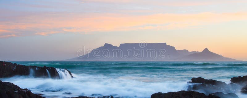 Sunset Over Table Bay with Table Mountain in Cape Town Stock Image ...