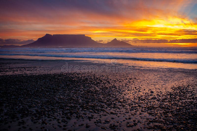 Sunset over Table Mountain stock image. Image of dramatic - 178883433