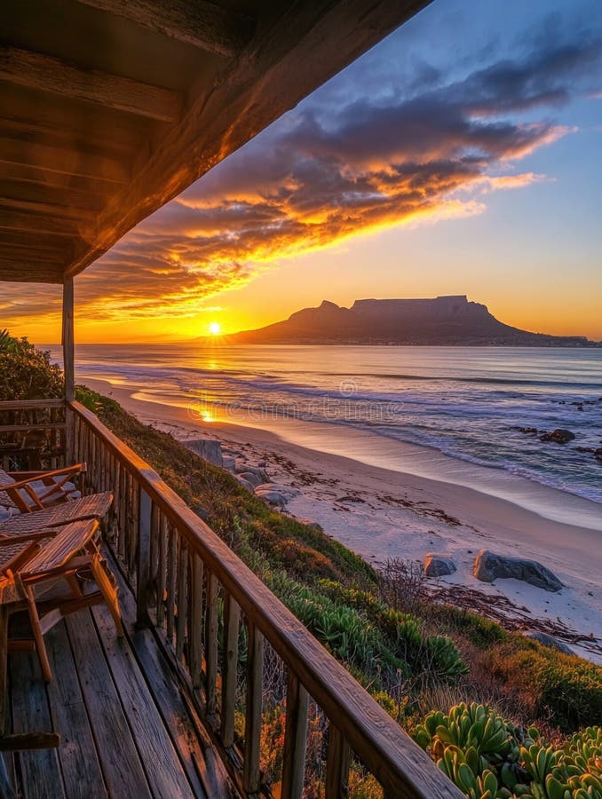 Sunset Over Table Mountain stock image. Image of beach - 363533103