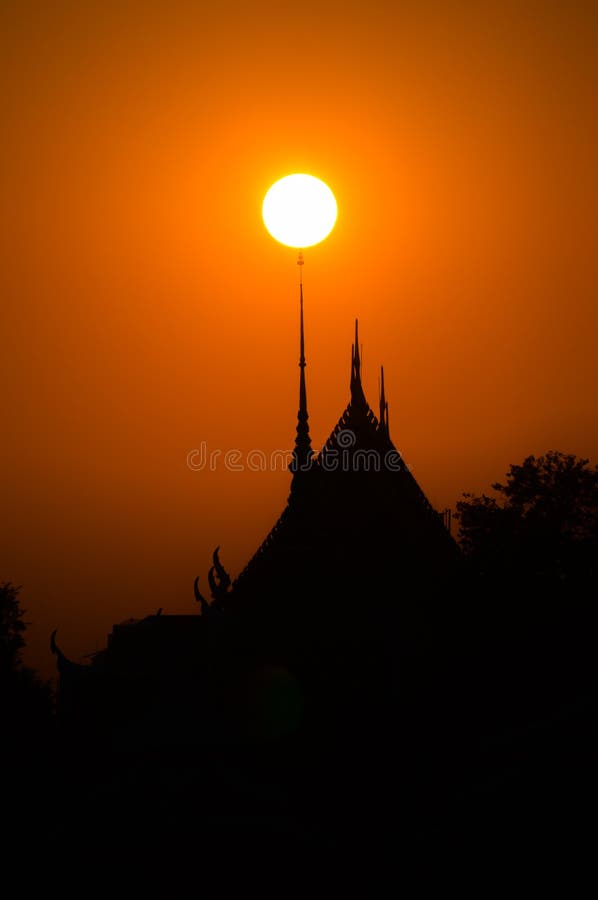 Sunset Over Temple, Thailand Stock Image - Image of silhouette, temple ...