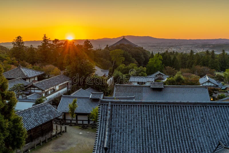 Sunset Over the Temples in Nara Park Stock Image - Image of shrine ...