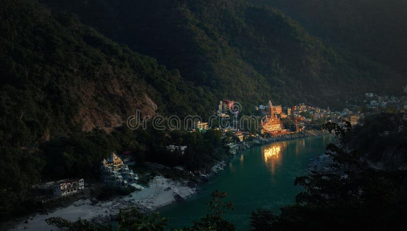 Sunset Over the Temples of Rishikesh Stock Image - Image of location ...