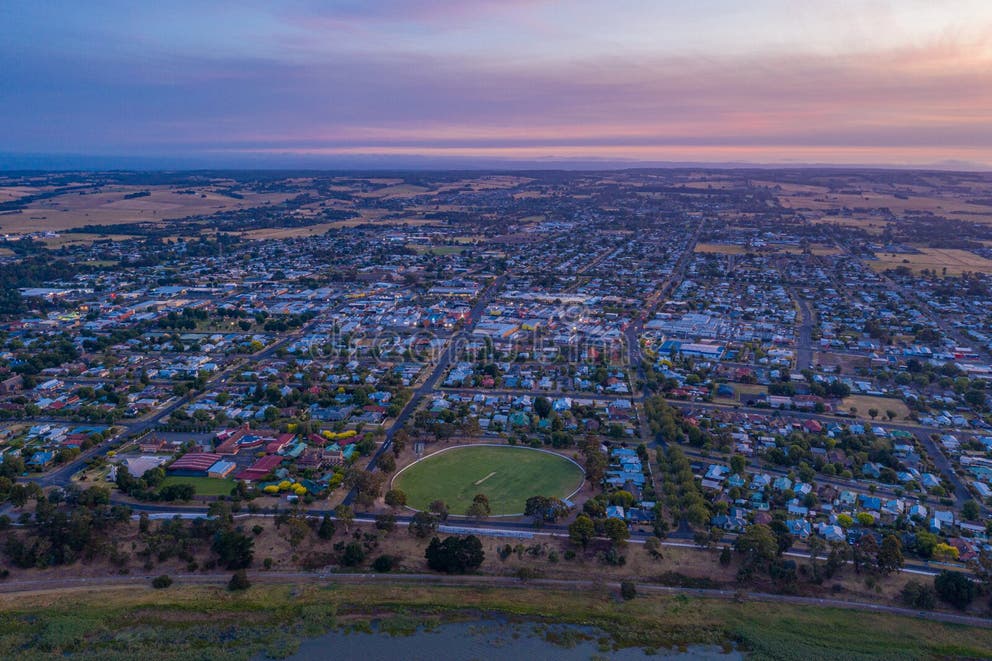Sunset Over Town Colac in Australia Stock Image - Image of lake, land ...