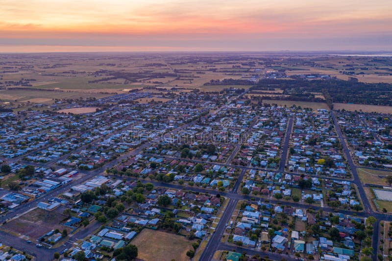 Sunset Over Town Colac in Australia Stock Photo - Image of aerial ...