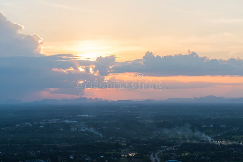Sunset over town landscape stock photo. Image of beautiful - 81686238
