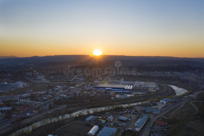 Sunset over the town stock image. Image of small, town - 145189793