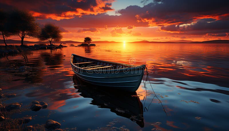 Sunset Over Tranquil Sea, Sailboat Glides through Nautical Twilight ...