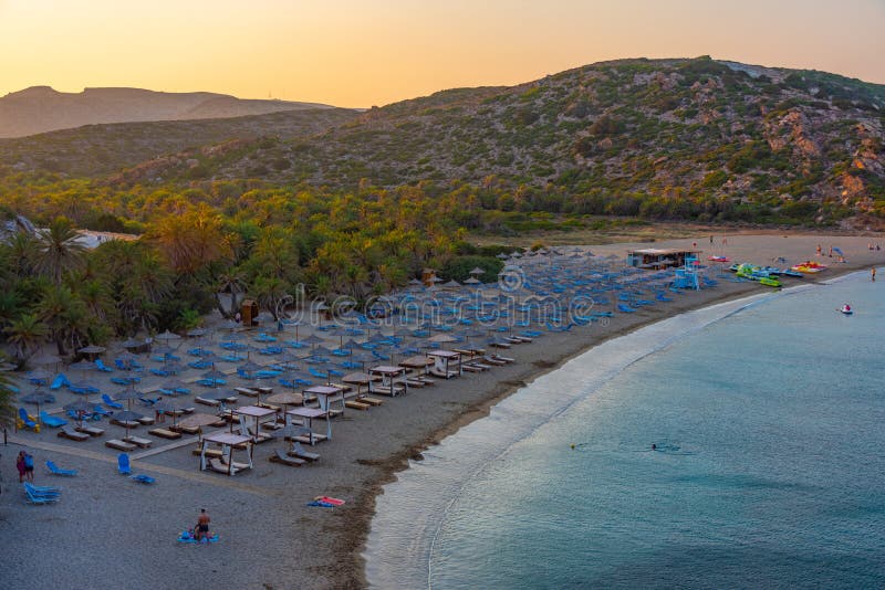 Sunset Over Vai Beach at Crete, Greece Editorial Stock Image - Image of ...