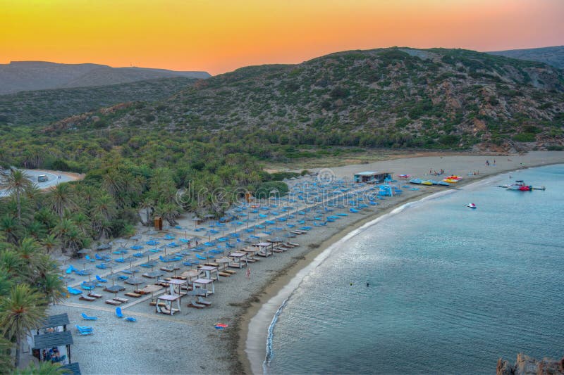 Sunset Over Vai Beach at Crete, Greece Editorial Photography - Image of ...