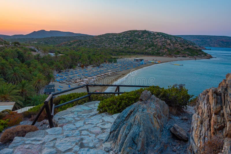 Sunset Over Vai Beach at Crete, Greece Stock Photo - Image of coastline ...