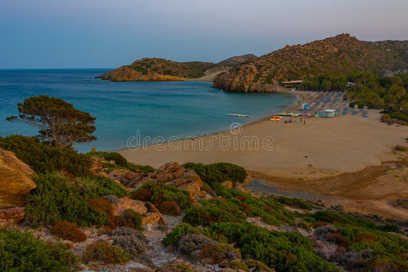 Sunset Over Vai Beach at Crete, Greece Stock Image - Image of palm ...