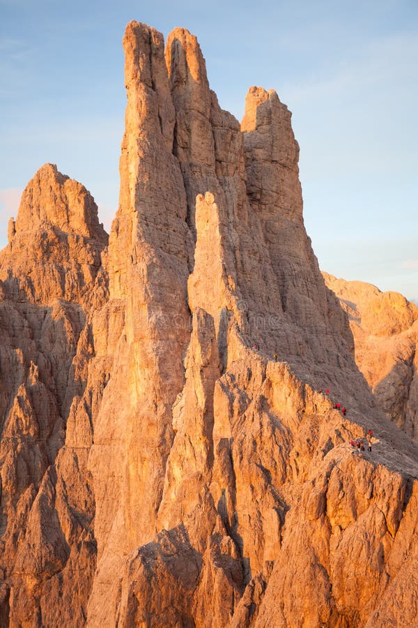 Sunset Over the Vajolet Towers in Dolomites Stock Photo - Image of ...