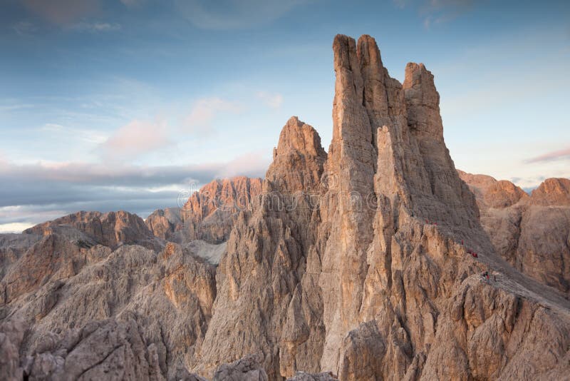 Sunset Over the Vajolet Towers in Dolomites Stock Photo - Image of alps ...
