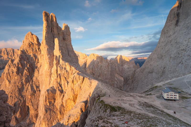 Sunset Over the Vajolet Towers in Dolomites Stock Image - Image of ...