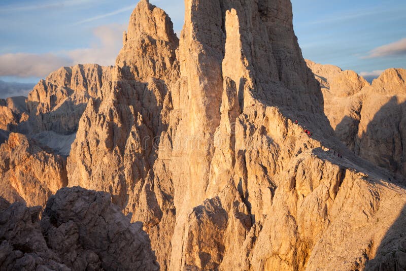 Sunset Over the Vajolet Towers in Dolomites Stock Photo - Image of ...
