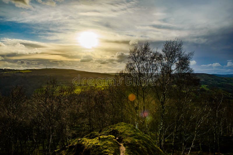 Sunset Over the Valley with Dramatic Clouds. Stock Image - Image of ...