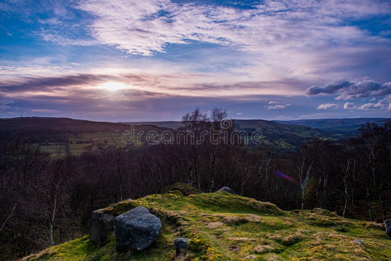 Sunset Over the Valley with Dramatic Clouds. Stock Image - Image of ...