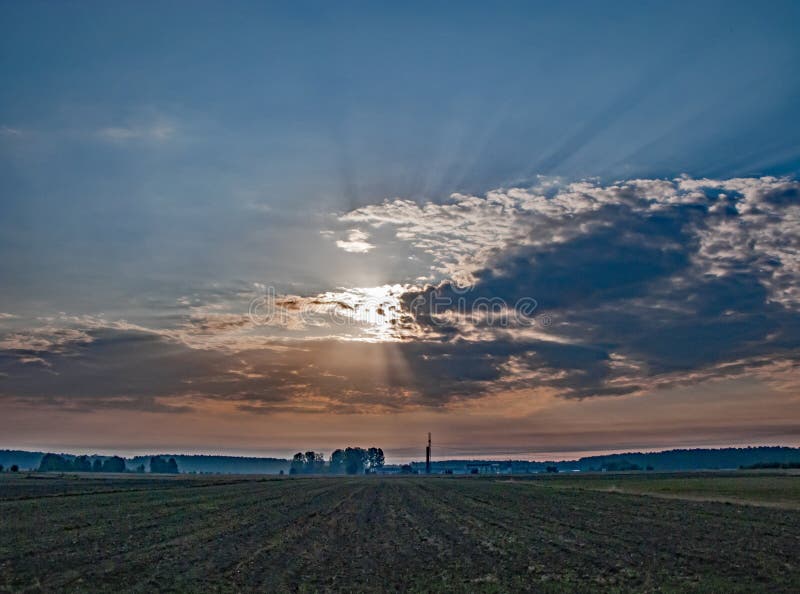 Sunset Over the Vast Plain. Stock Image - Image of plain, fields: 123377121