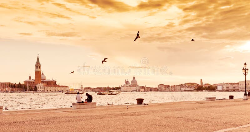 Sunset over Venice editorial photo. Image of boat, couple - 44209161