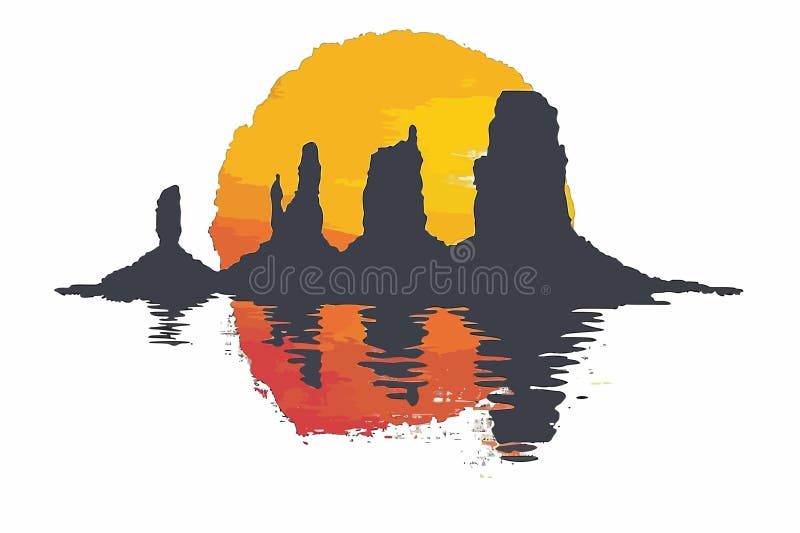 Sunset Over Volcanic Rock Formations Isolated Illustration Stock Vector ...