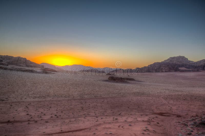 Sunset Over Wadi Rum Desert in Jordan Stock Image - Image of site, blue ...