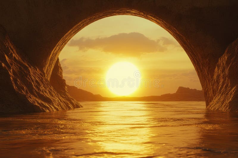 Sunset Over Water in Cave stock photo. Image of paradise - 378928388