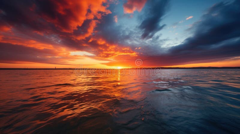 A Sunset Over the Water with Clouds in it, AI Stock Image - Image of ...