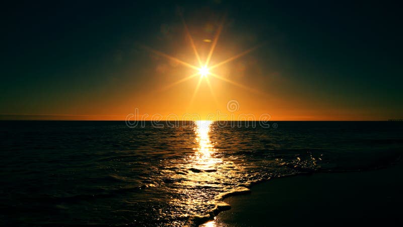 Sunset over water horizon stock image. Image of seas - 83059847
