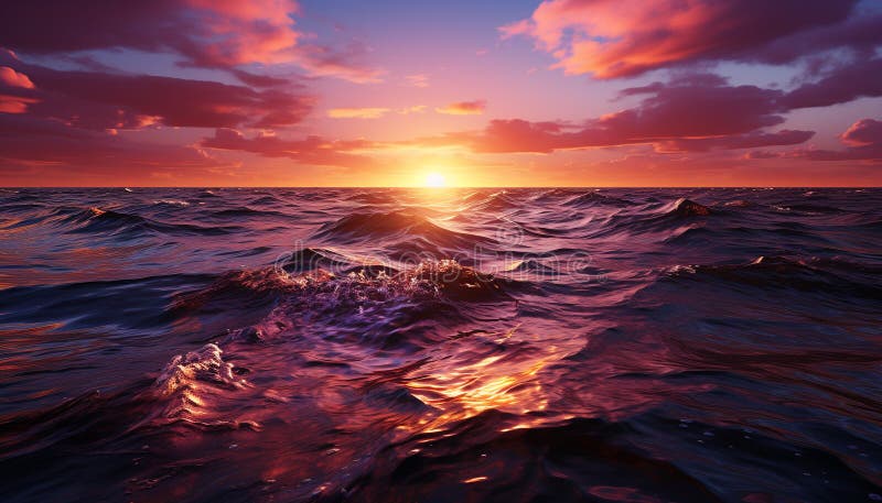 Sunset Over Water, Nature Beauty Reflected in Waves Generated by AI ...